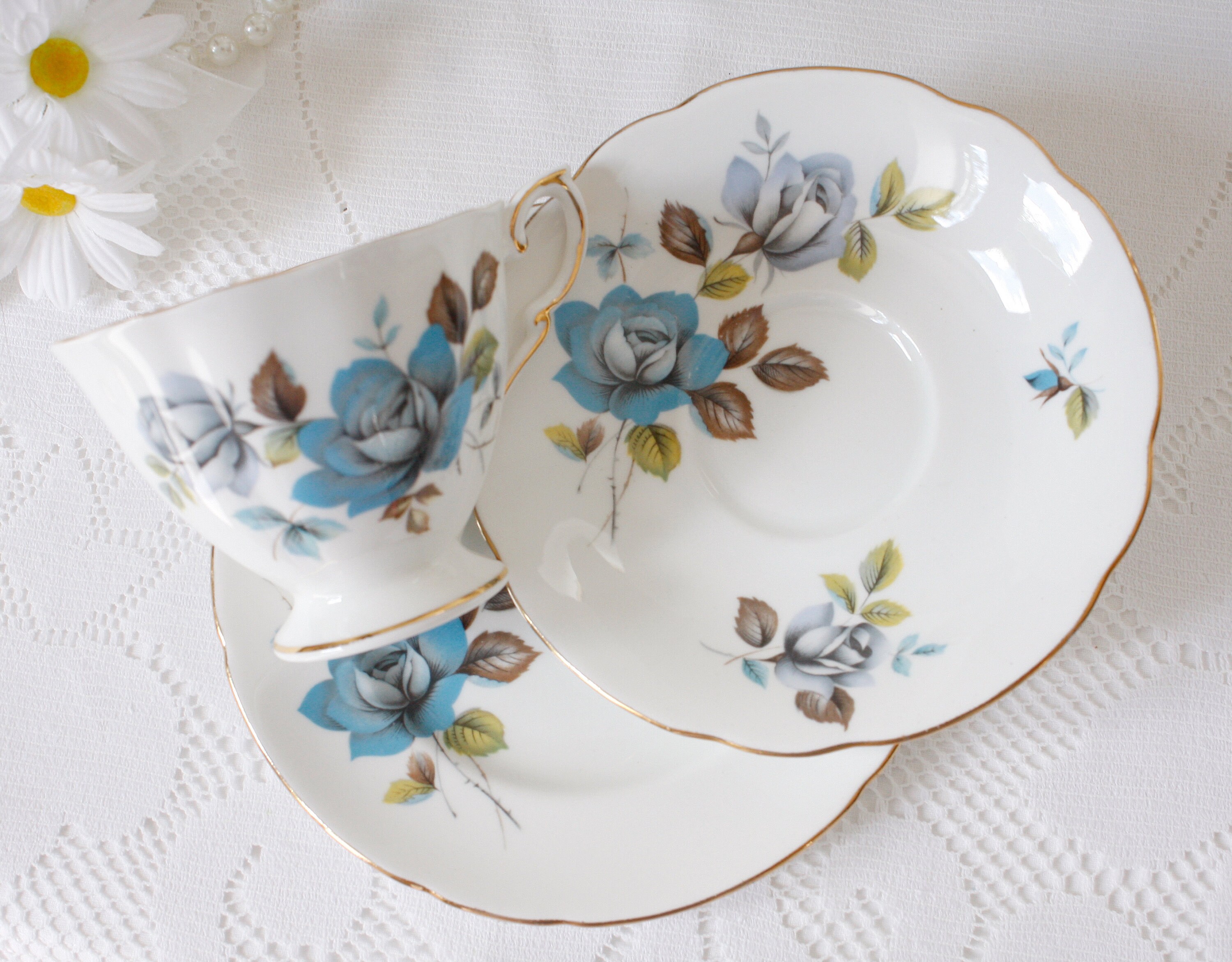 Paragon blue Mist English Tea Set: Blue Roses Decorate - Etsy UK