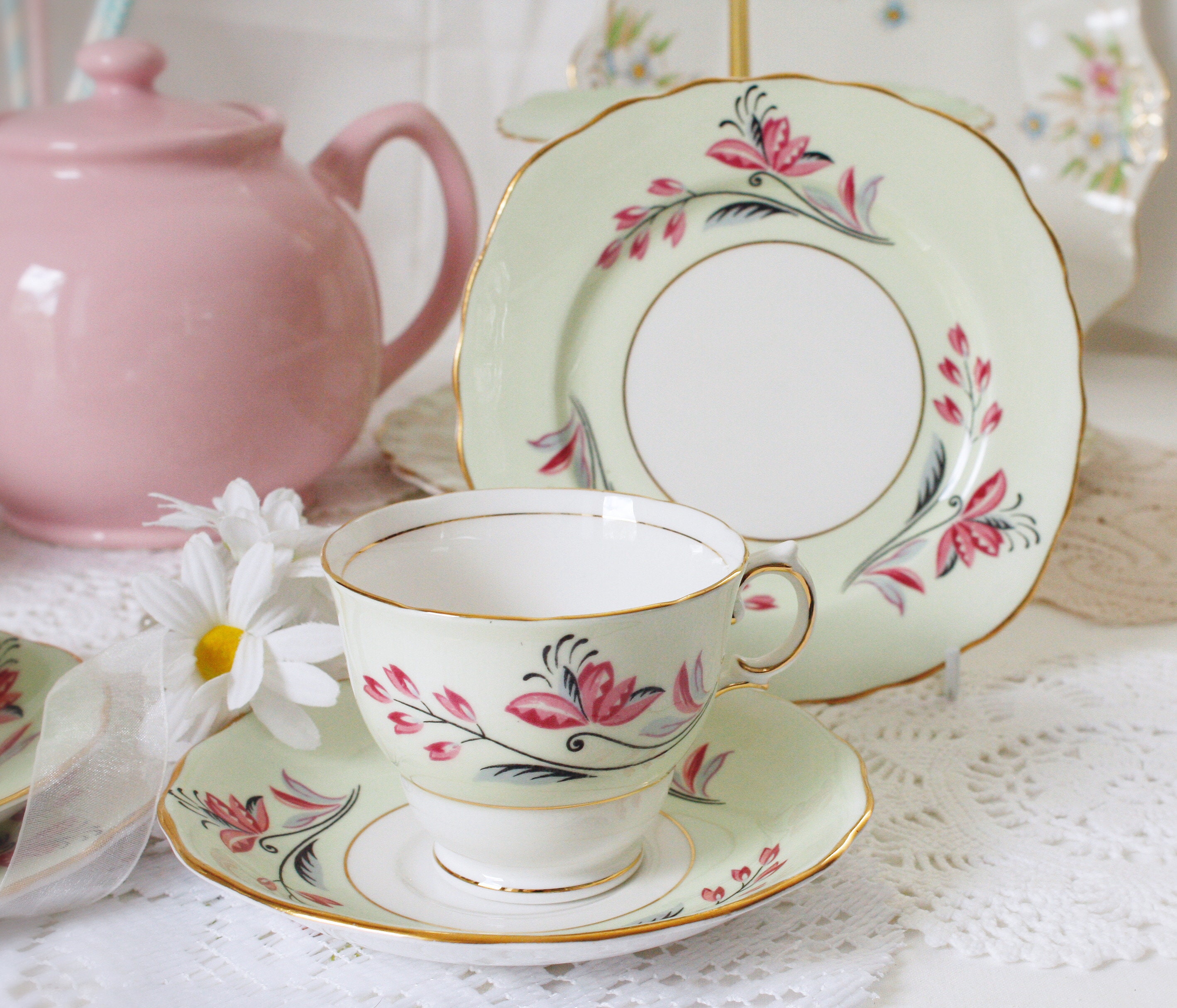 Colclough Vintage tea set: Mint green English tea set | Etsy