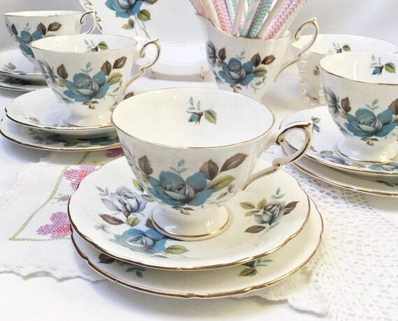 Paragon Blue Mist teaset: Blue roses decorate this | Etsy