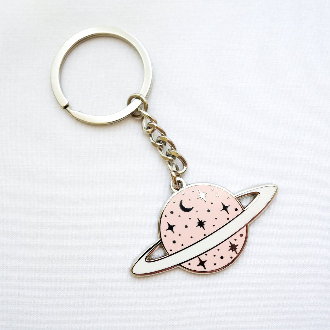 Pink planet keychain hard enamel keychain space Saturn | Etsy