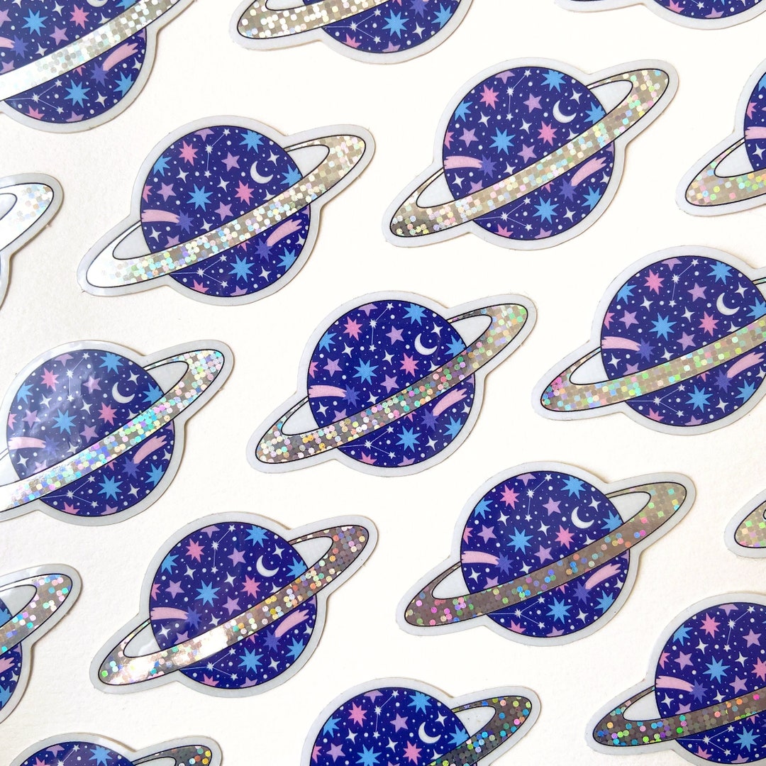 Saturn Planet Sticker - Holographic Glitter Sticker - Galaxy - Cosmic ...