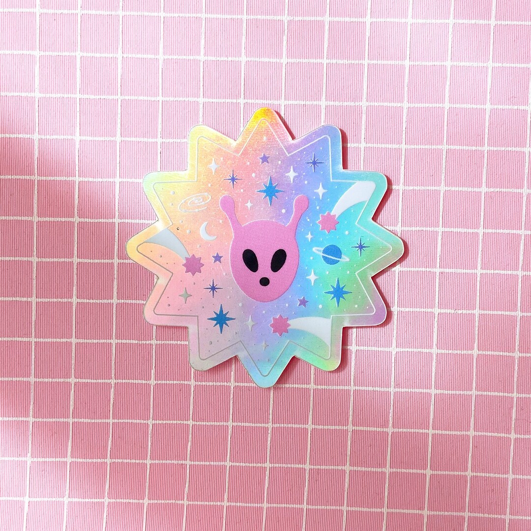 Alien Face Sticker - Holographic Sticker - Galaxy - Cosmic Sticker ...
