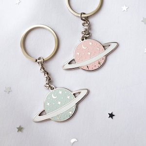 Pink Planet Keychain Hard Enamel Keychain Space Saturn Planet With ...