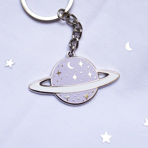 Pink Planet Keychain Hard Enamel Keychain Space Saturn - Etsy