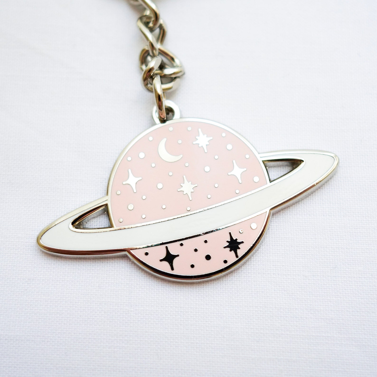 Pink planet keychain hard enamel keychain space Saturn | Etsy