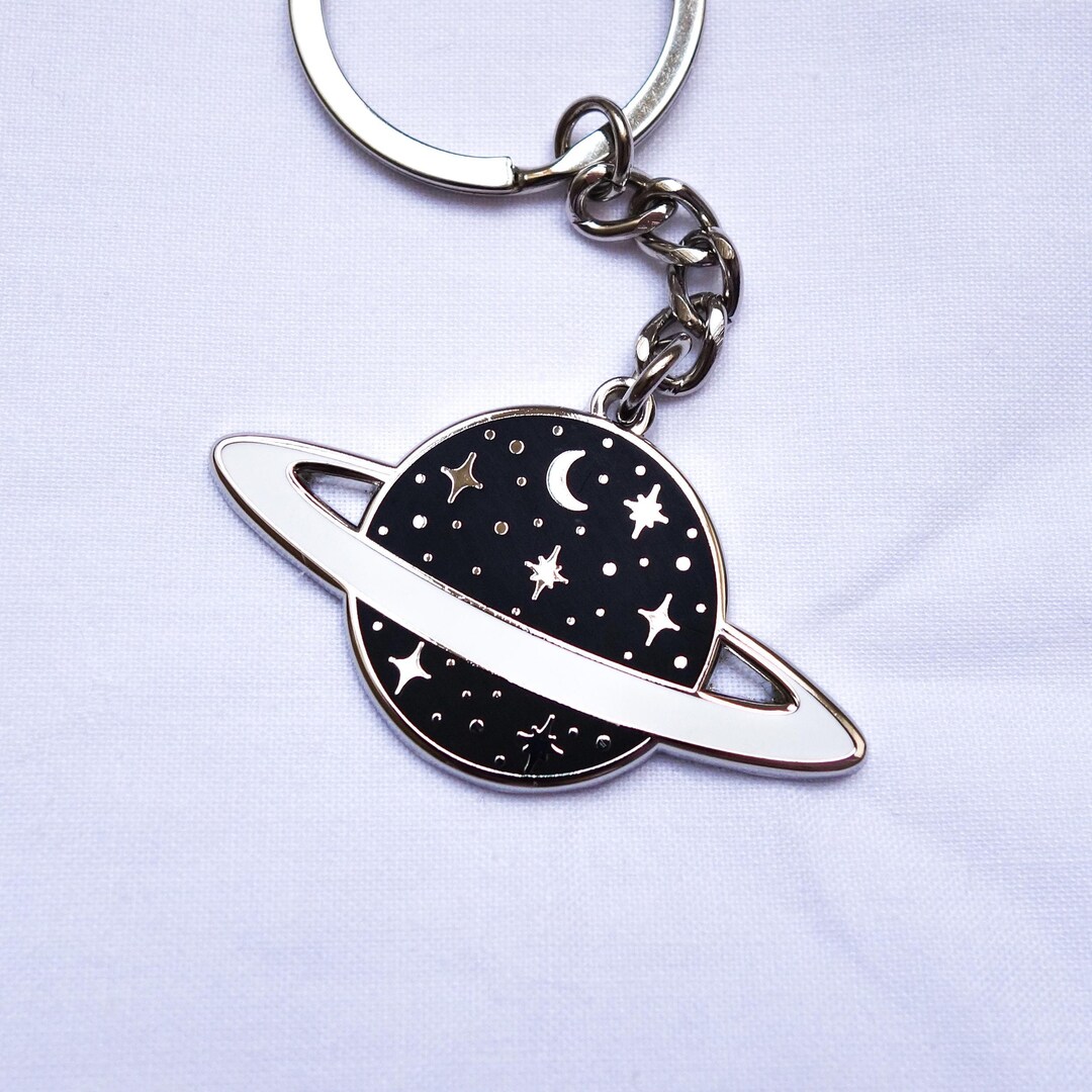 Black Planet Keychain - Hard Enamel Keychain - Space - Saturn - Planet ...