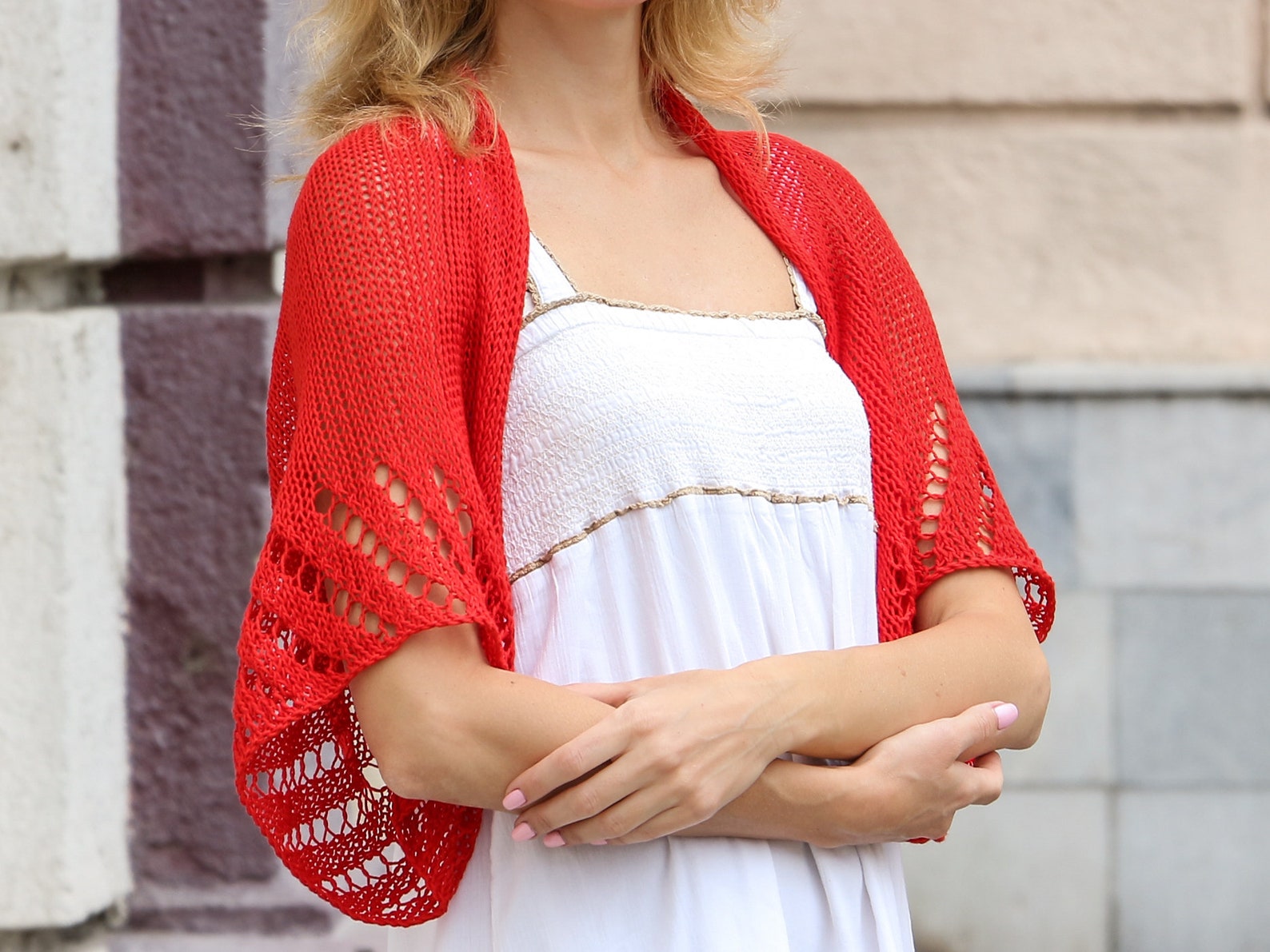 Handknit Loose Fit Open Shrug Red Party Clothing Sleeveless - Etsy