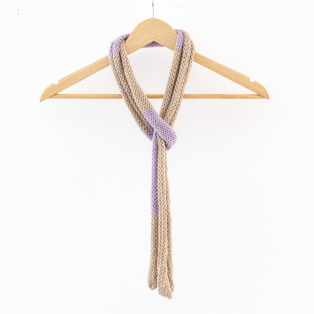 Beige Pirple Skinny Scarf Striped Strips Long Lightweight Scarf Knit ...
