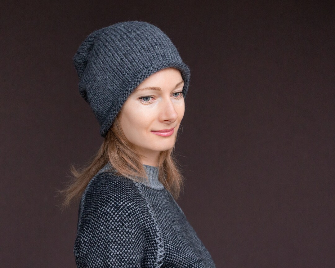 Dark Gray Wool Beanie Winter Knitted Hat Women Charcoal Toque Knit ...