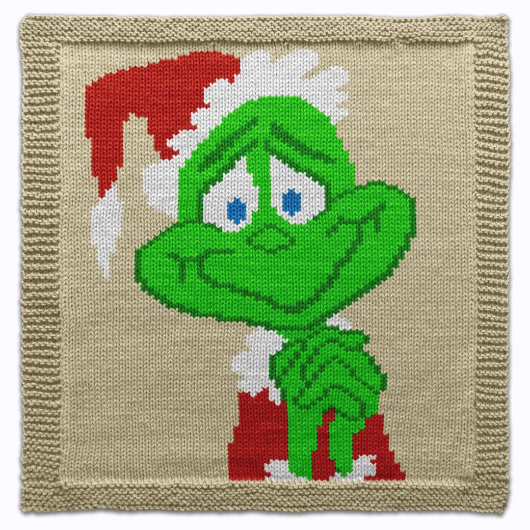 Christmas Grinch Square Knitting Pattern – Xmas Motif Intarsia ...