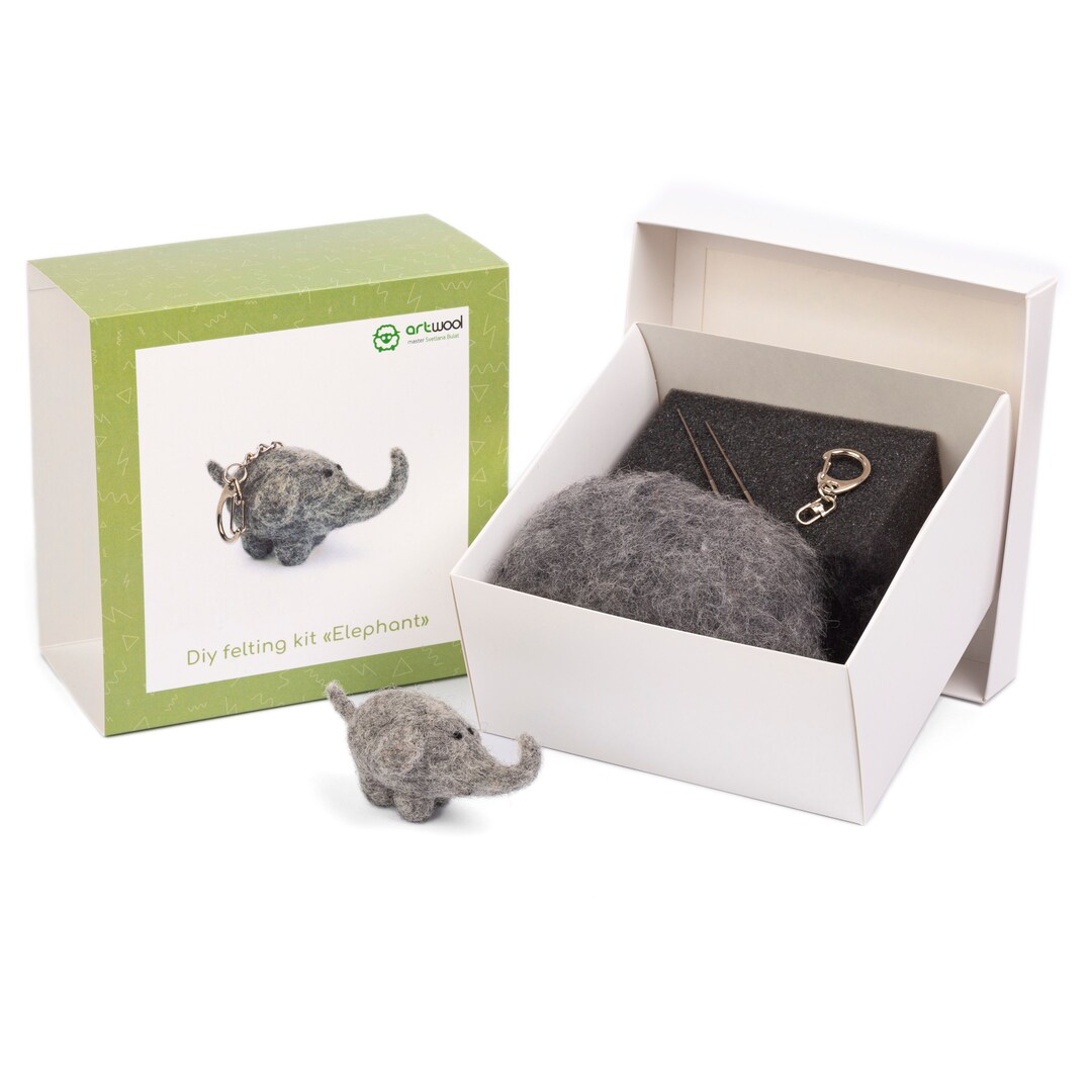 Needle Felting Kit, Elephant Craft Kit, Elephant Diy Kit, Felting ...