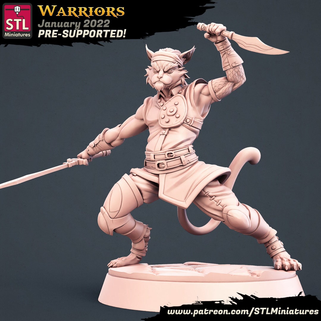 Tabaxi Warrior Fighter Assassin Soldier Sword Bomb Scythe 28mm 32mm ...