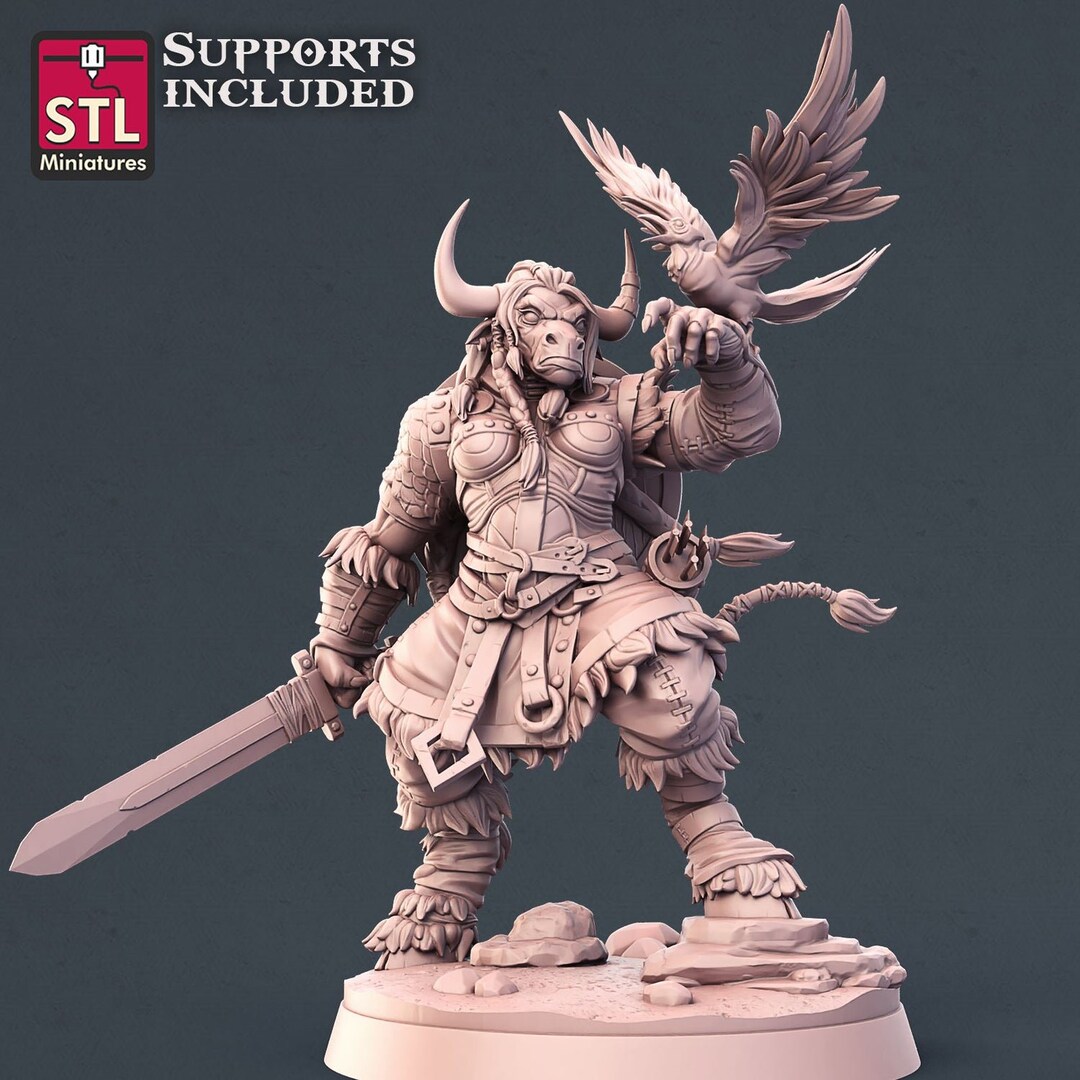 Female Minotaur Warrior Fighter Viking Tribal Sword Avatar 28mm 32mm ...