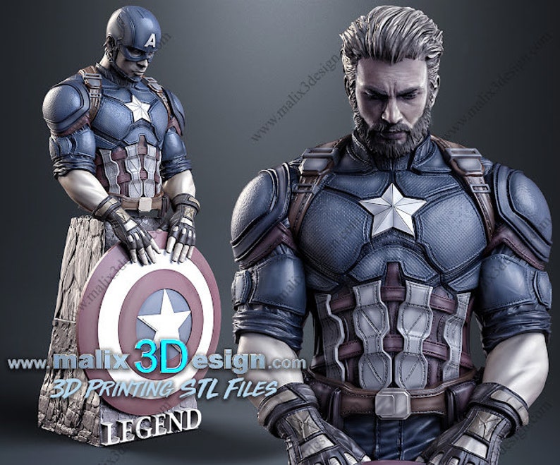 Captain America Bust With 2 Heads Stand Resin Figure Model Marvel ...