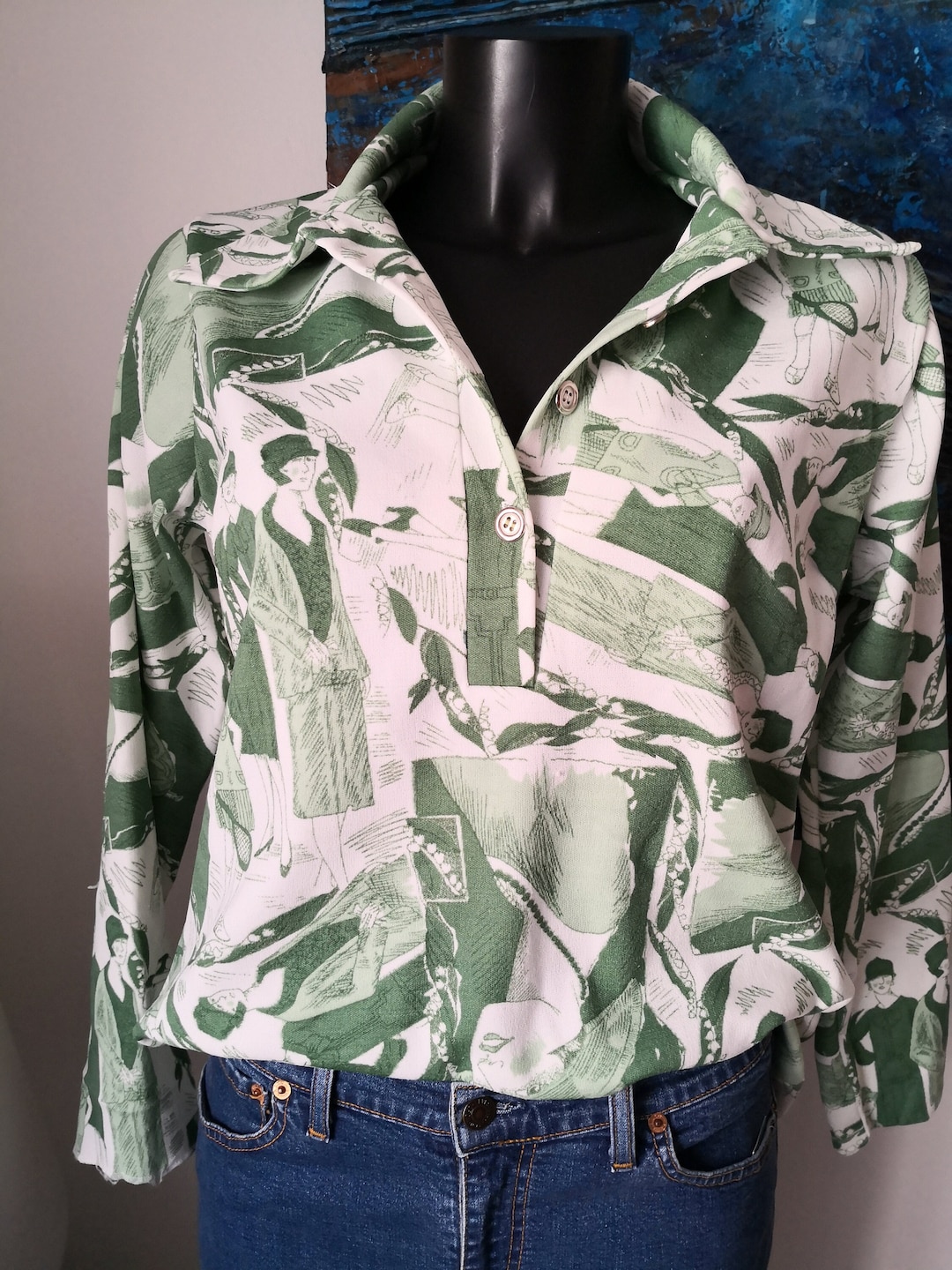 Vintage 70s Top With 1920s Fashion Inspired Motifs Size 40FR - Etsy