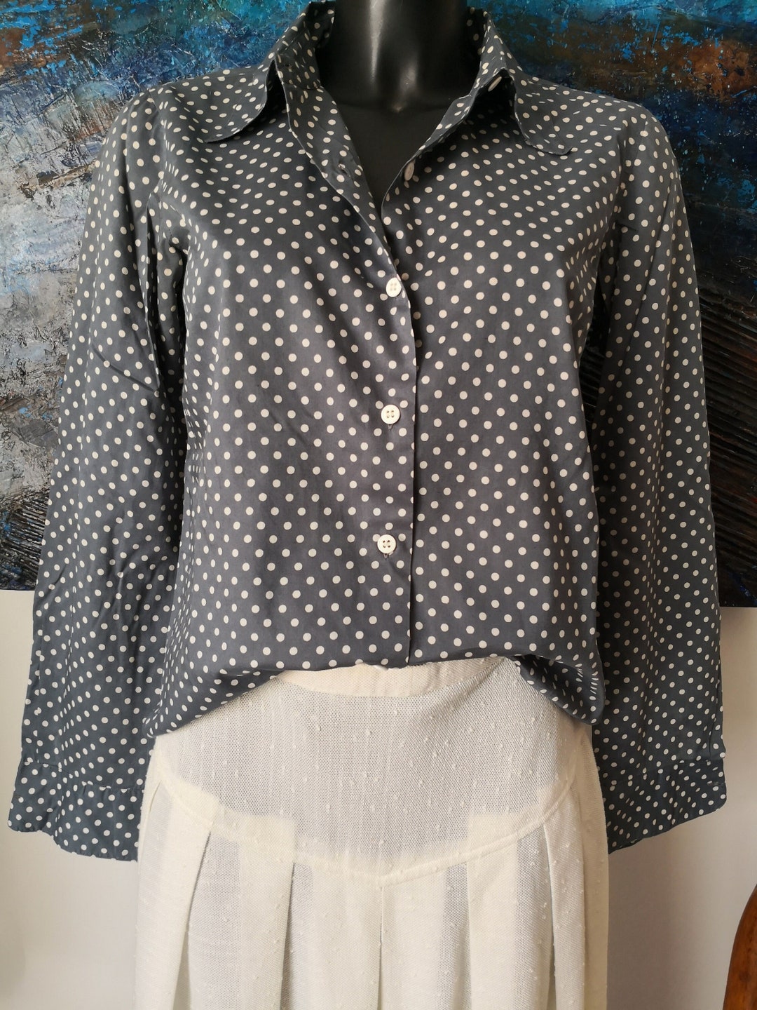 Vintage AGNES B. Grey and White Polka Dot Shirt Size 2 - Etsy