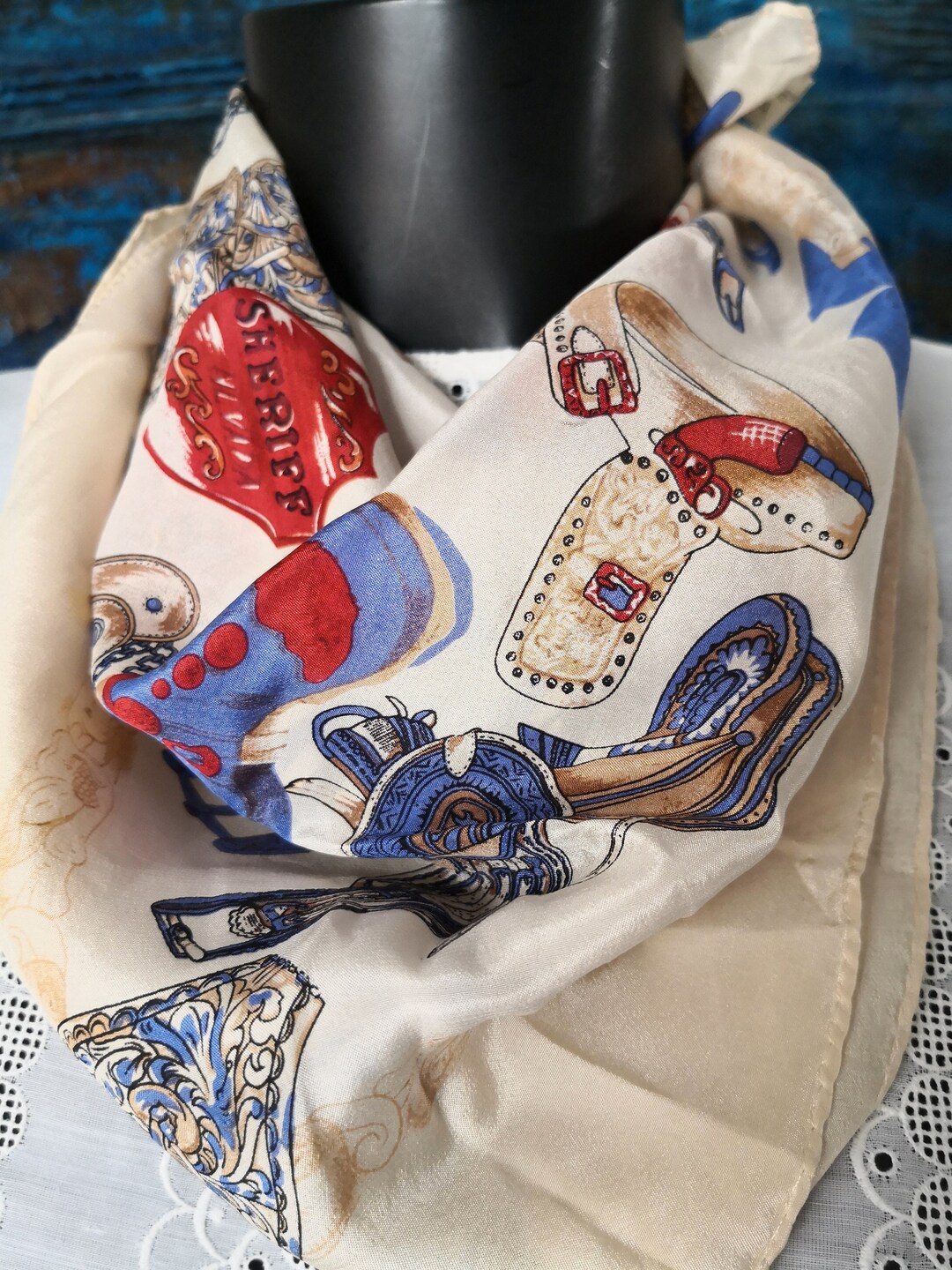 Vintage Multicolor Guns Sheriff Print Silk Scarf 53x55 Cm - Etsy