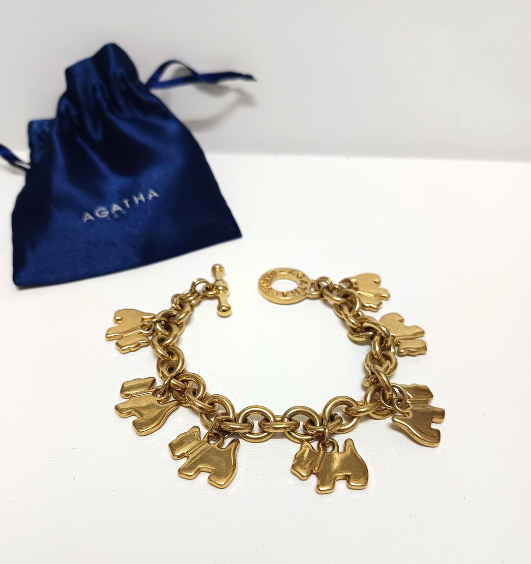 Vintage Agatha Paris Gold-plated Dog Charm Bracelet - 1990s - Chunky ...