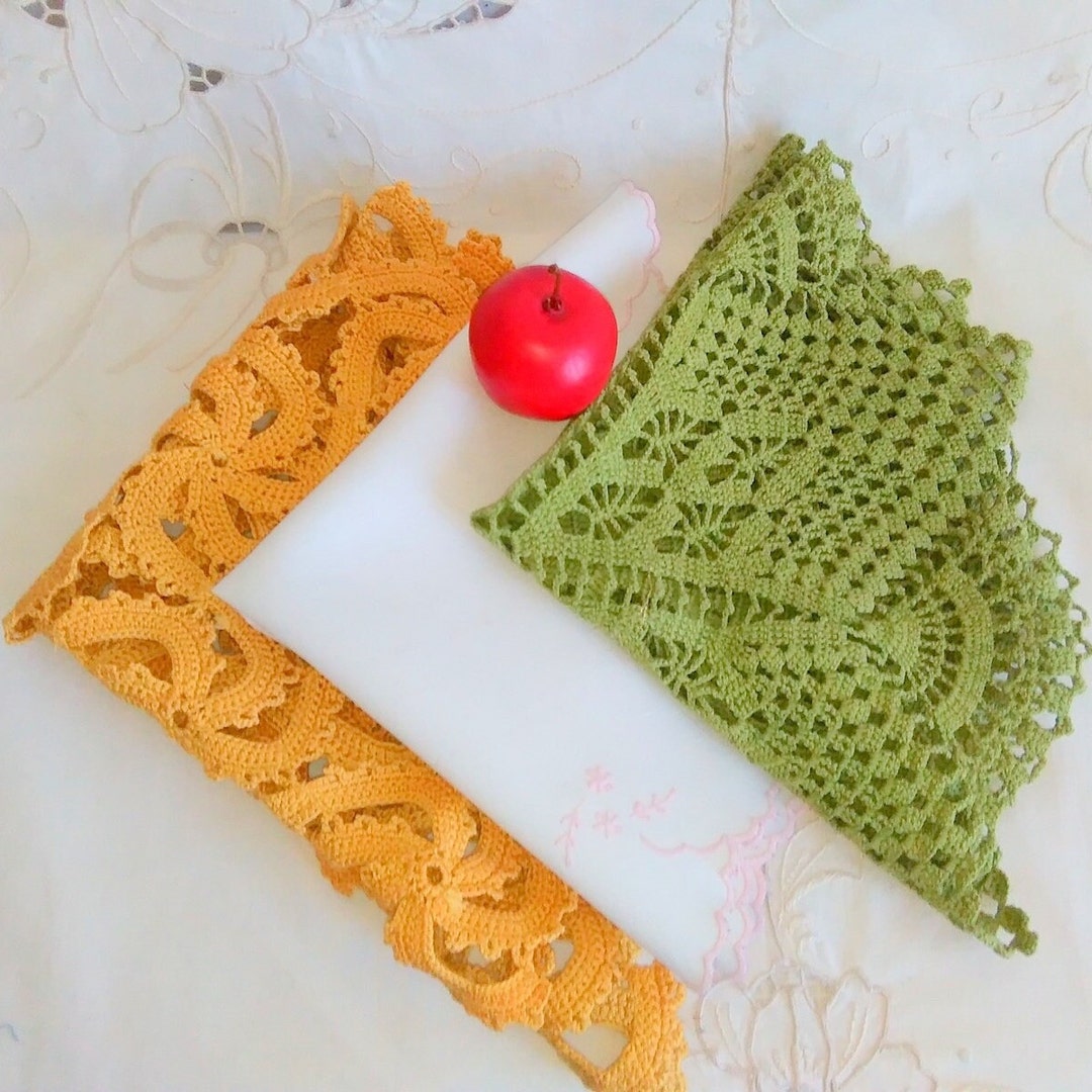 Crochet Doily, Handmade, Vintage 3 Doily, Embroidered Doily, Olive ...