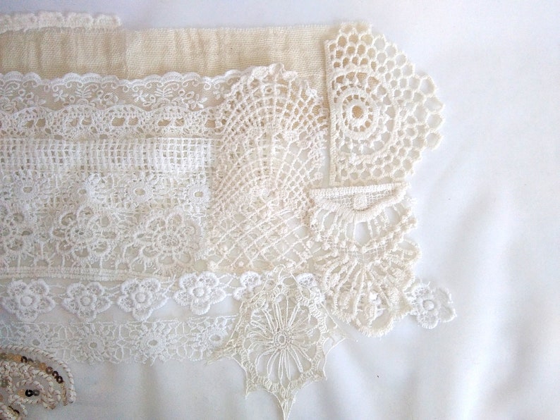 Lace Scraps, Slow Stitch, Cotton Fabric Scraps, Junk Journal Fabric ...
