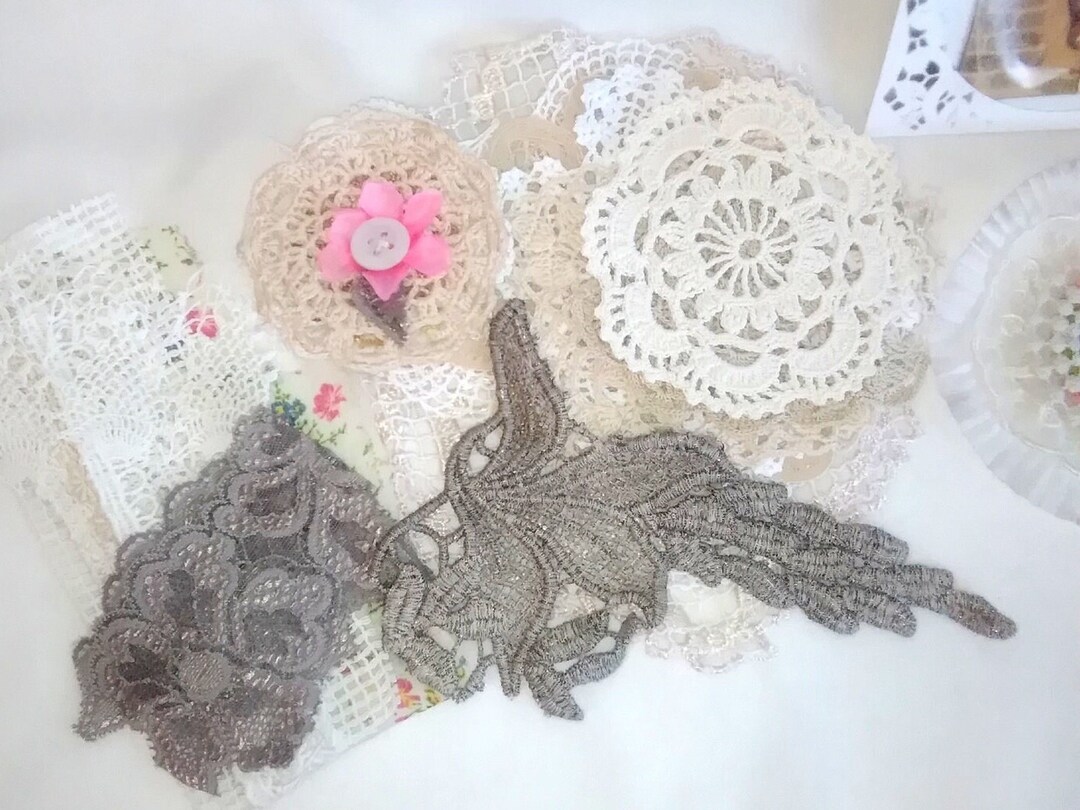 Lace Scraps, Vintage Lace, Crochet Napkins, Cotton Fabric Scraps, Junk ...