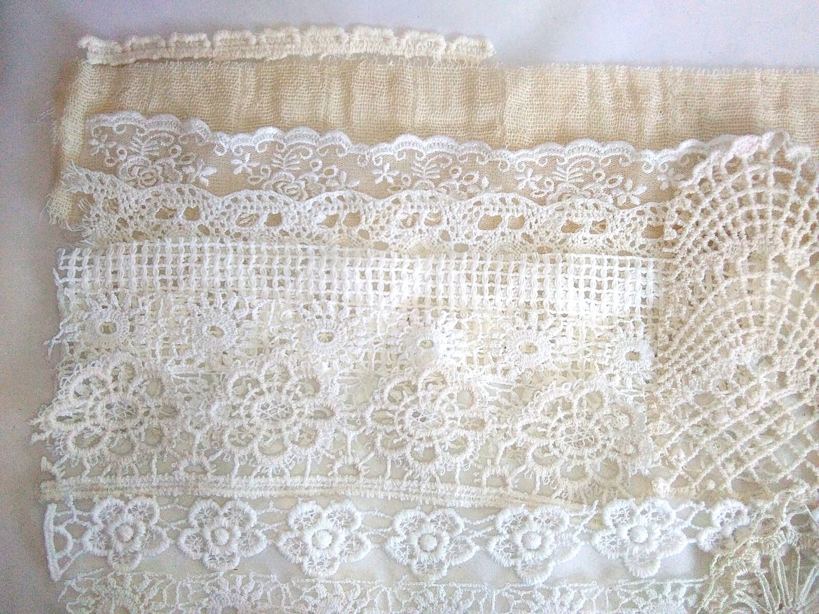 Lace Scraps, Slow Stitch, Cotton Fabric Scraps, Junk Journal Fabric ...