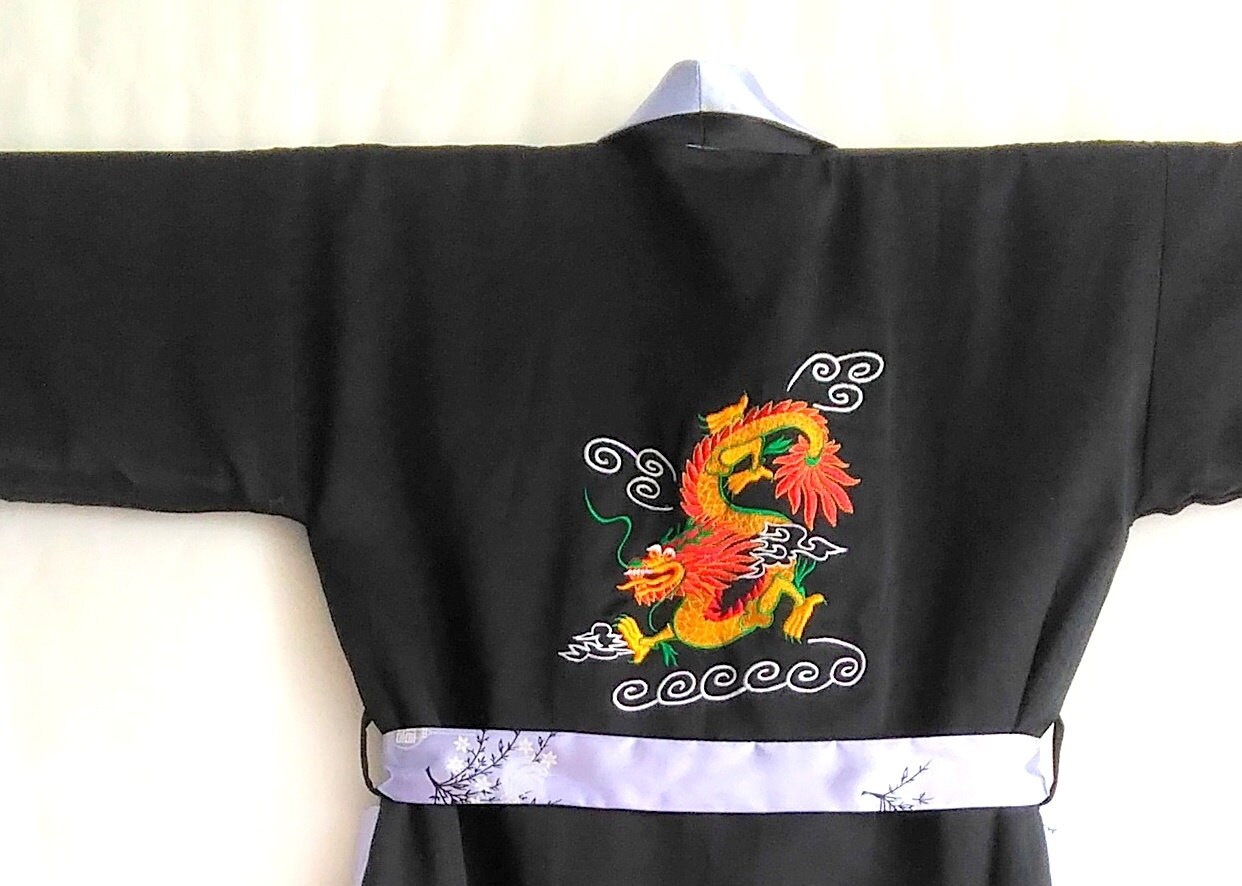 Dragon Kimono, Black Chinese Men Kimono Robe, Robe With Dragon, Double ...