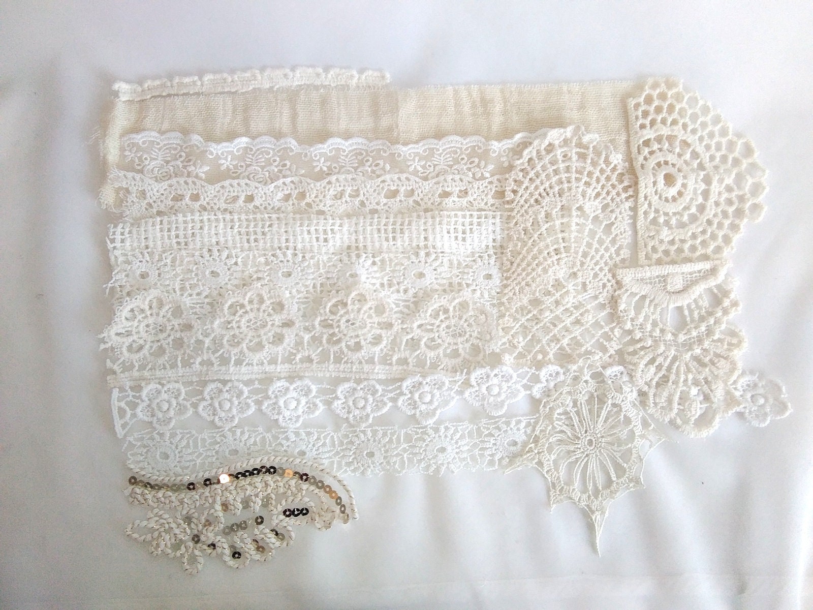 Lace Scraps, Slow Stitch, Cotton Fabric Scraps, Junk Journal Fabric ...