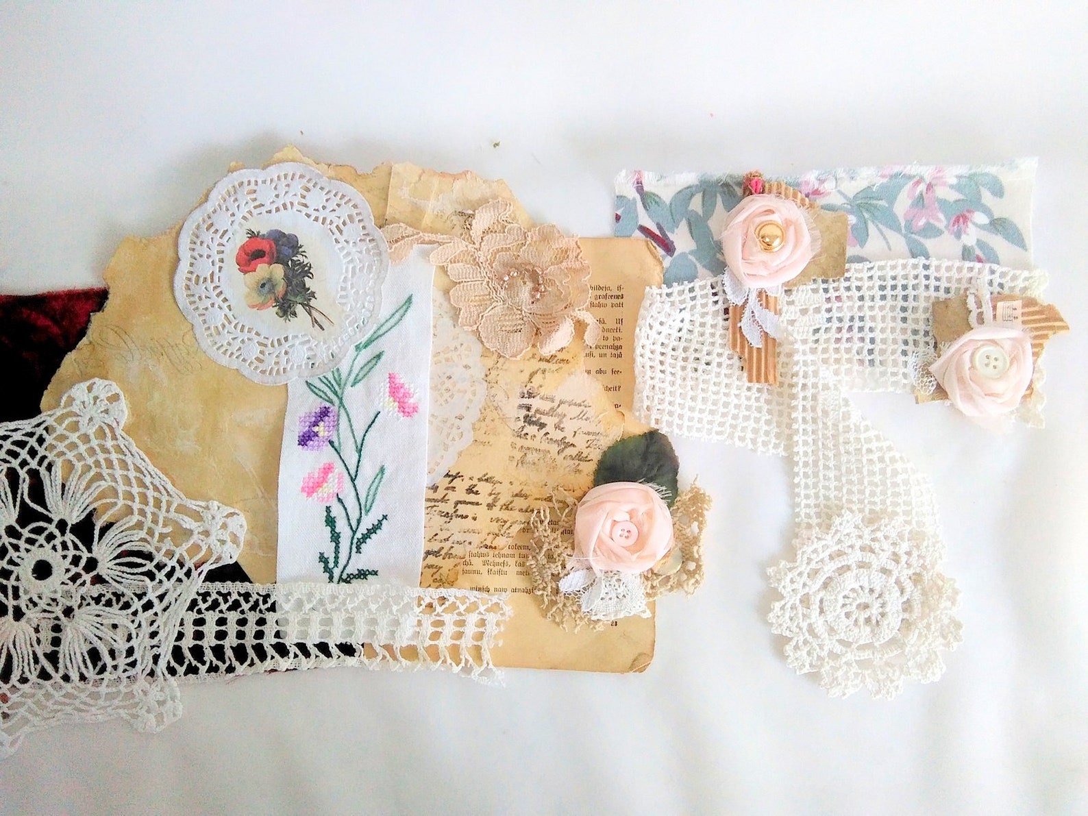 Fabric Scraps, Vintage Lace Bundle, Junk Journaling,creative Journaling ...