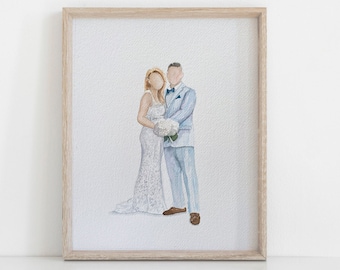Custom Faceless Watercolor Wedding Portrait Bride and Groom - Etsy