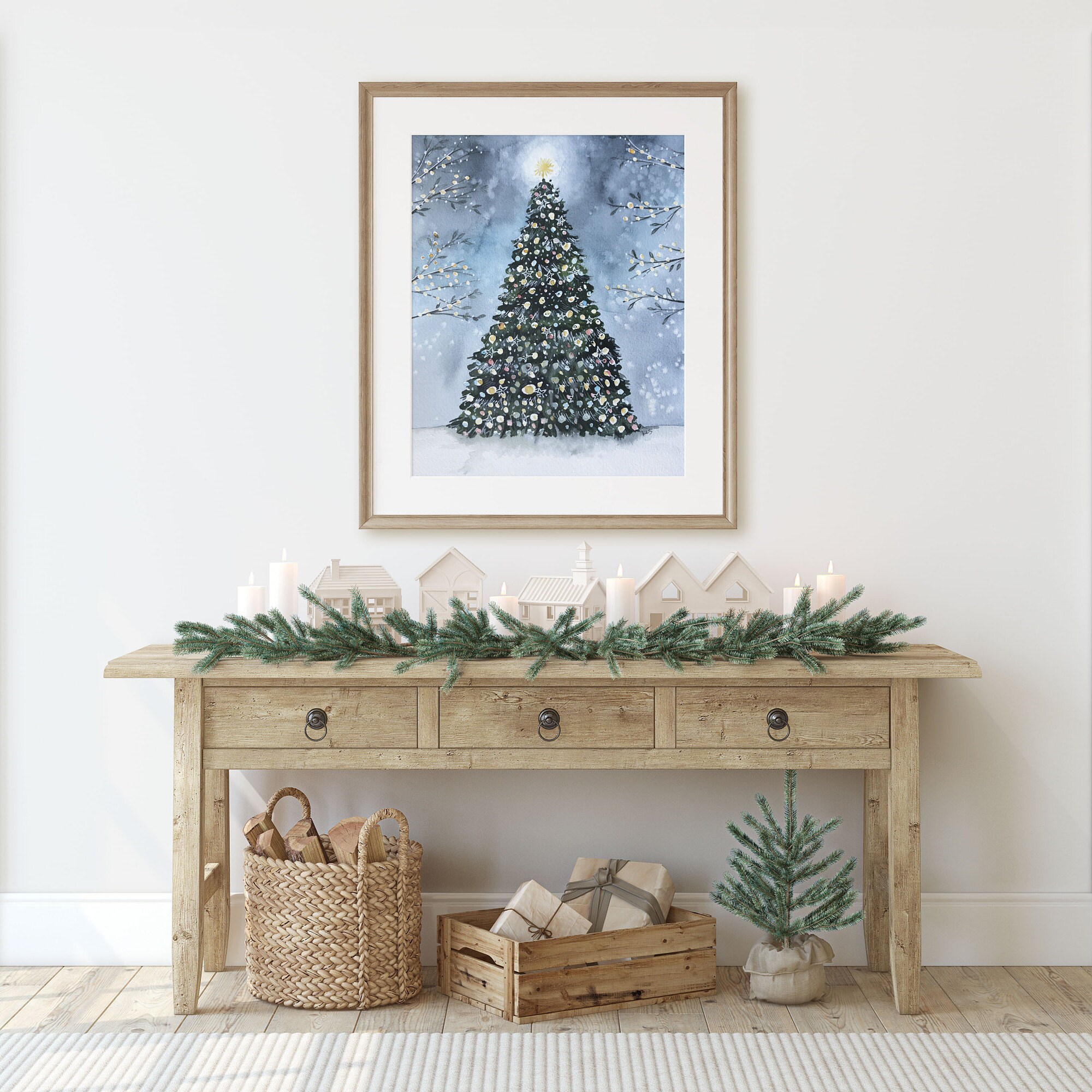 Christmas Tree Wall Art Holiday Decor Watercolor Christmas - Etsy