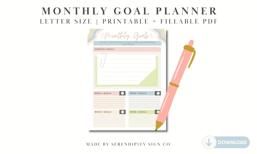 Monthly Goals Printable Portrait, Tracker Template, Goal Tracker, 30 ...