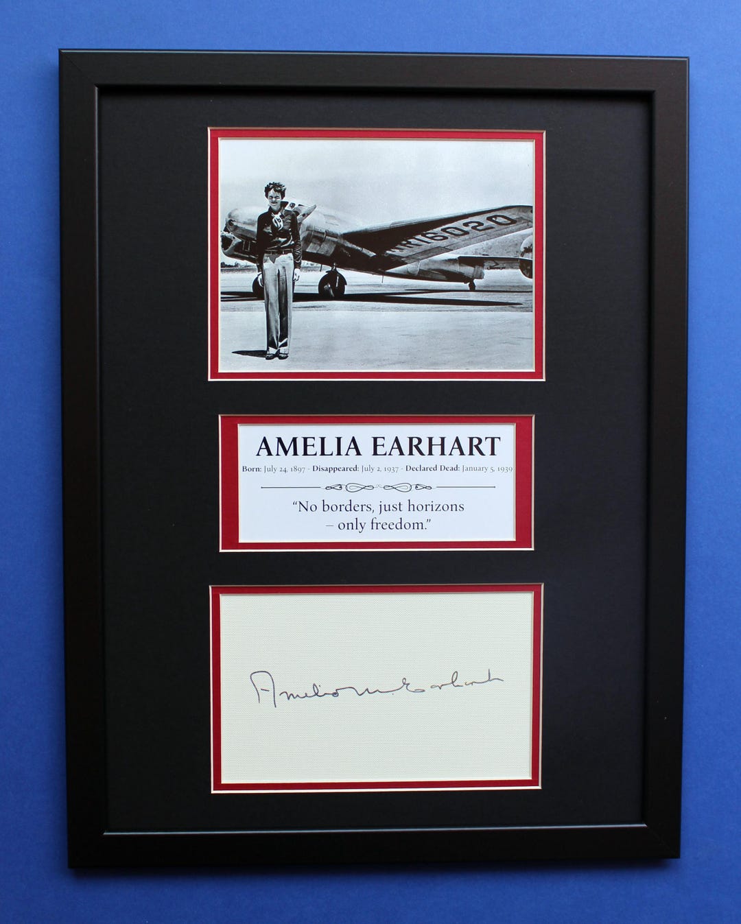 AMELIA EARHART Artistic Display Case With Replica Autograph Aviatrix - Etsy