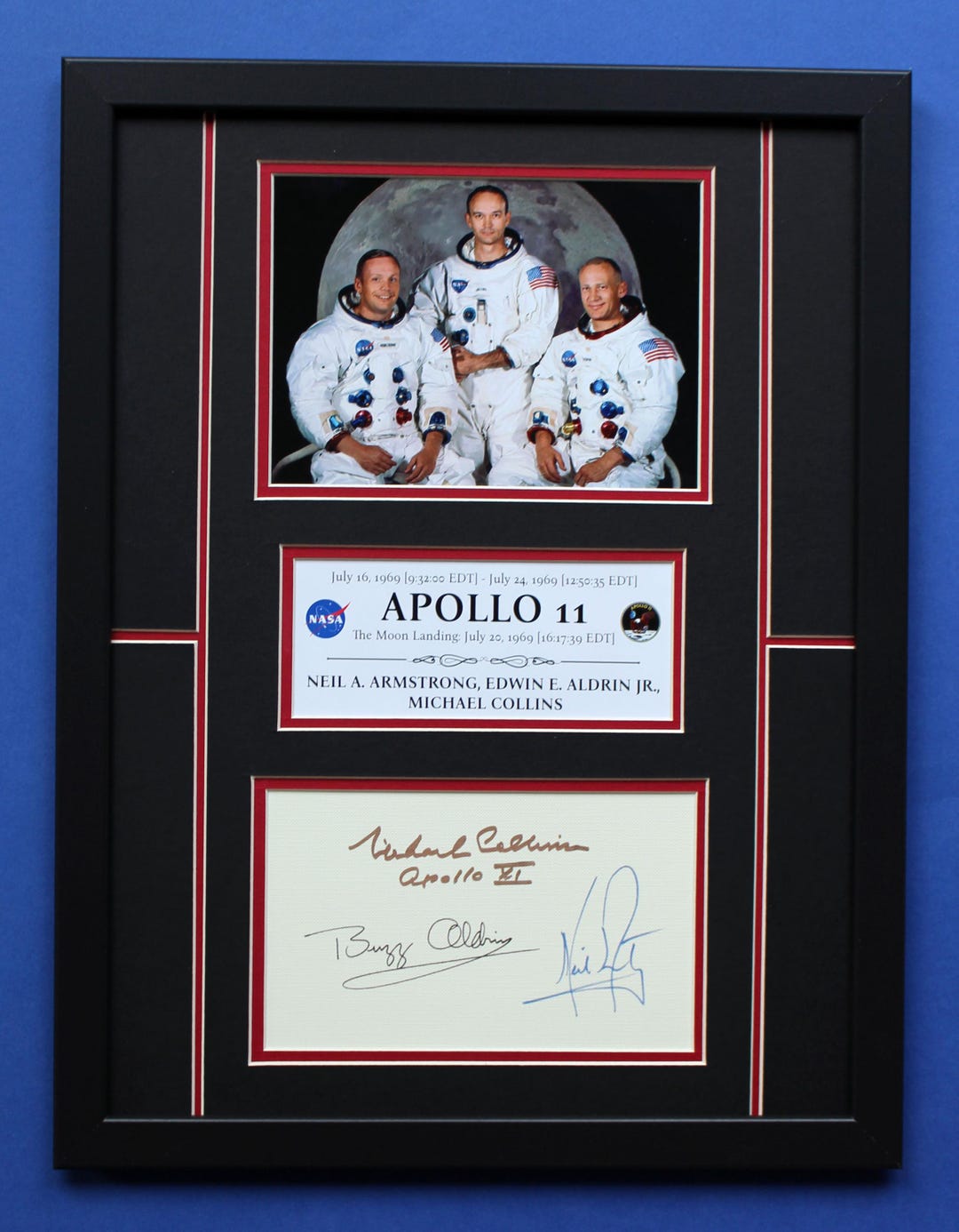 Apollo 11 AUTOGRAPHS DISPLAY CASE Unique Artwork Armstrong Aldrin ...