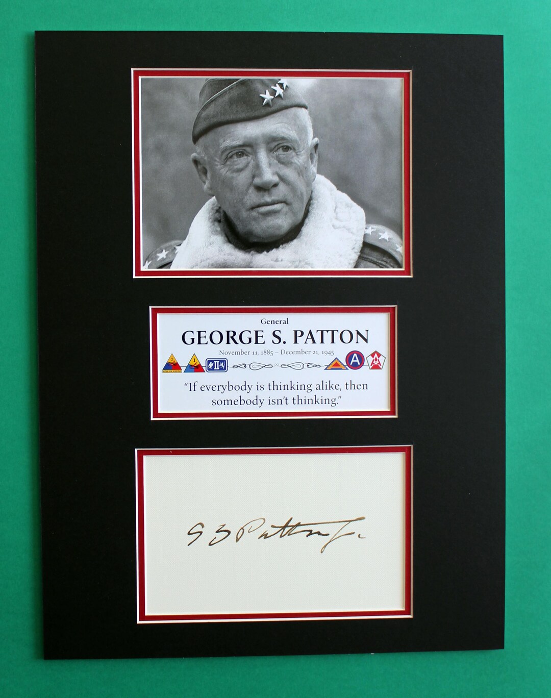 Gen. GEORGE S. PATTON AUTOGRAPH Facsimile Artistic Double Mat Display ...