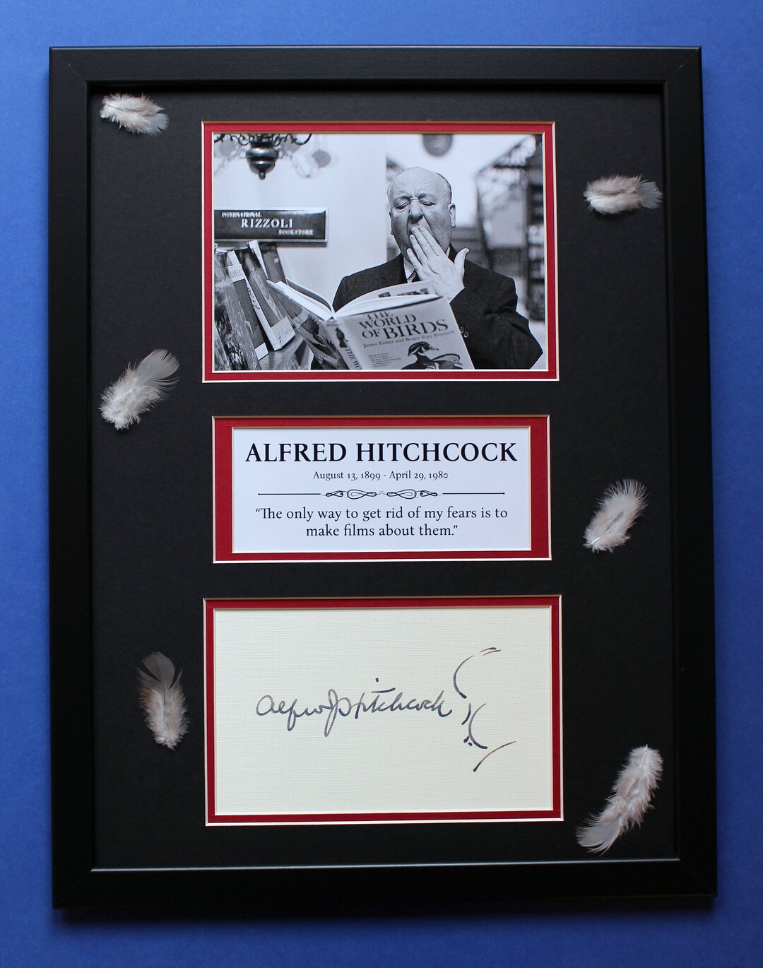 Alfred Hitchcock AUTOGRAPH DISPLAY CASE Unique Artwork Birds Master of ...