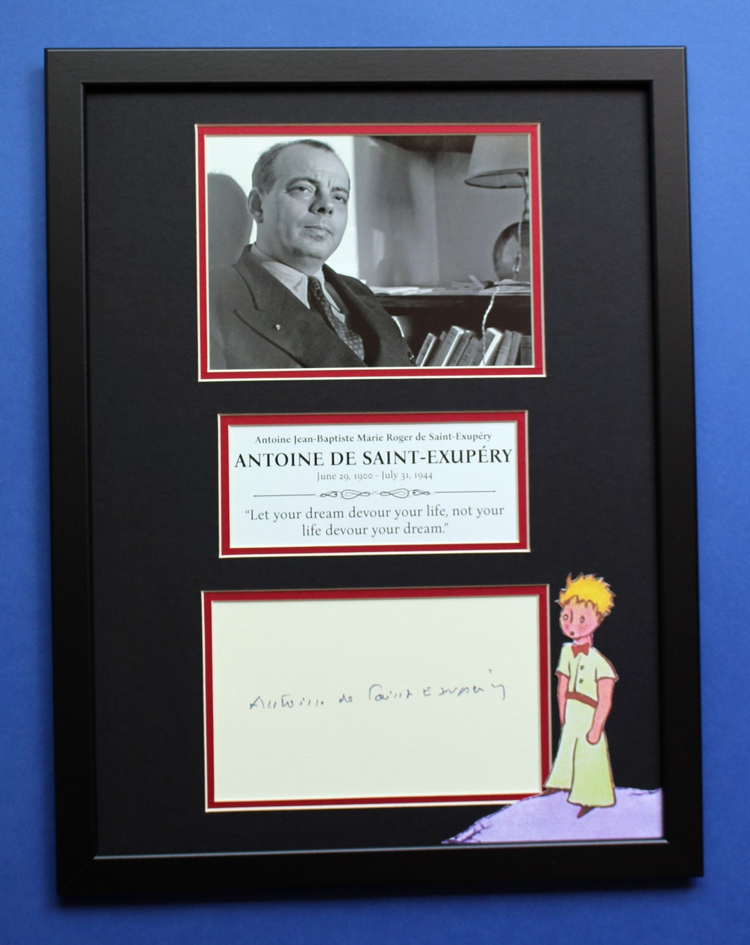 Antoine De SAINT-EXUPERY AUTOGRAPH Limited Edition 30x40 Cm Double Mat ...