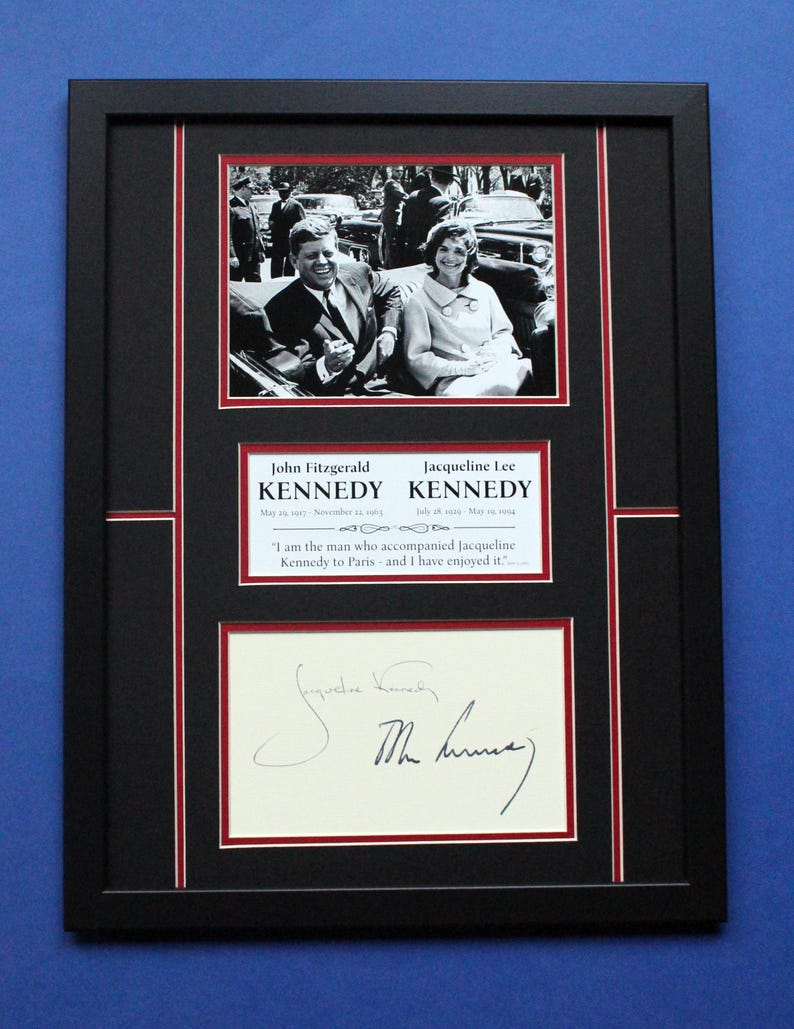 J F K & Jacqueline Kennedy AUTOGRAPHS DISPLAY CASE Unique Artwork White ...