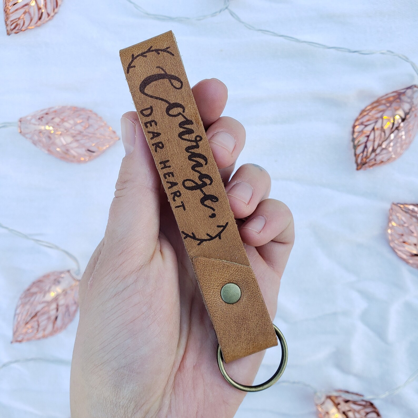 Leather Burned Key Fob Courage Dear Heart Chronicles of - Etsy