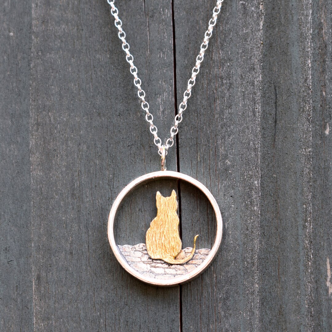 Gold & Silver Cat Necklace, Gold Cat Jewellery, Gold Cat Pendant, Gift ...