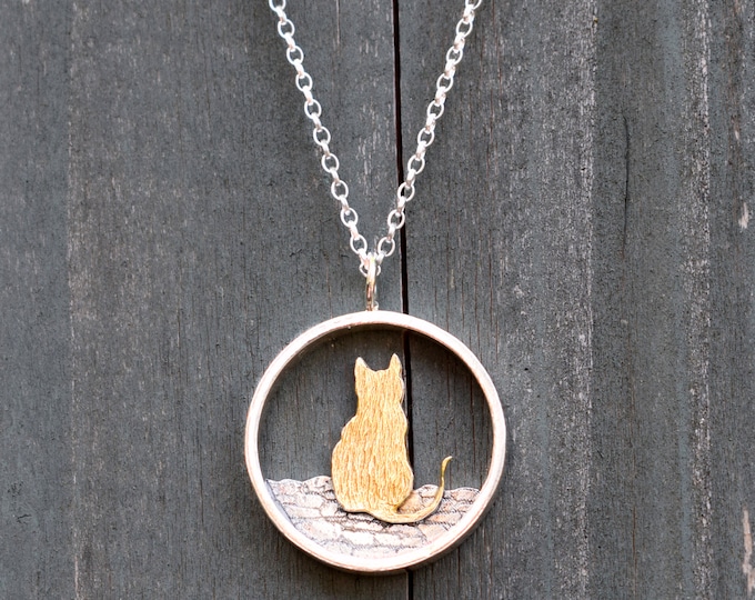 Gold & Silver Cat Necklace Gold Cat Jewellery Gold Cat - Etsy