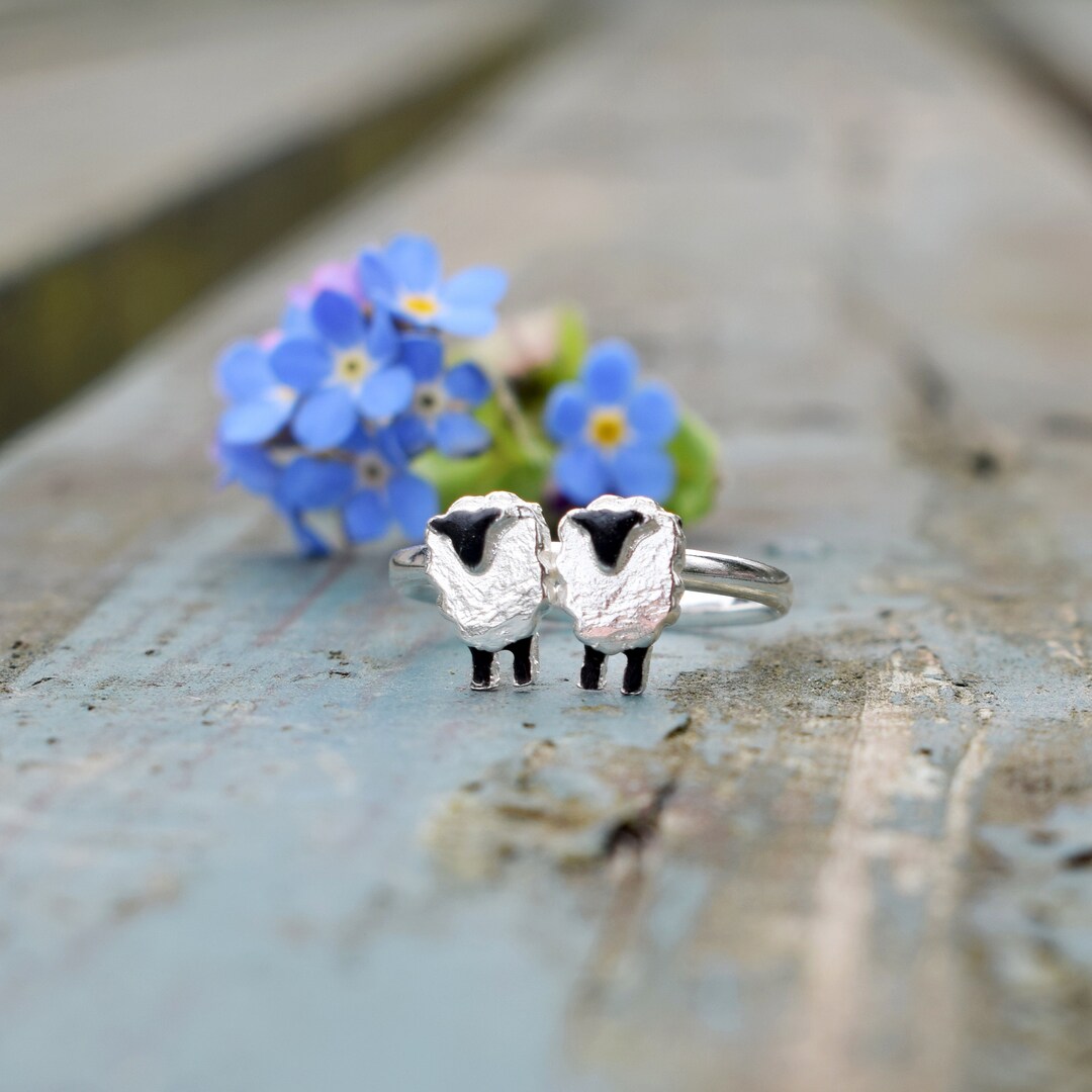 Silver Sheep Ring Ring With Two Sheep Animal Ring Silver Sheep Gift ...