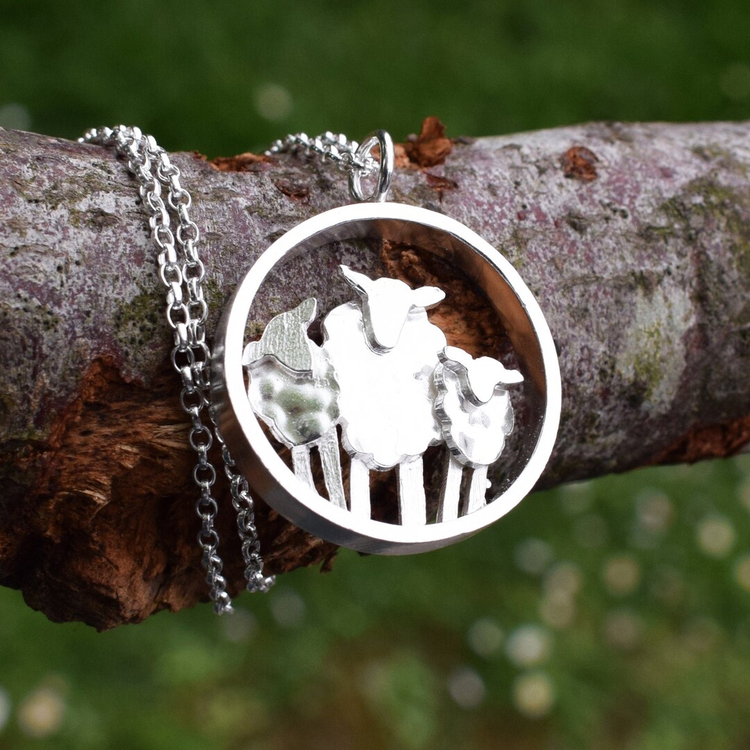 3 Silver Sheep Necklace, Flack of Sheep Pendant, Silver Sheep Jewellery ...
