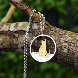 Gold & Silver Cat Necklace, Gold Cat Jewellery, Gold Cat Pendant, Gift ...