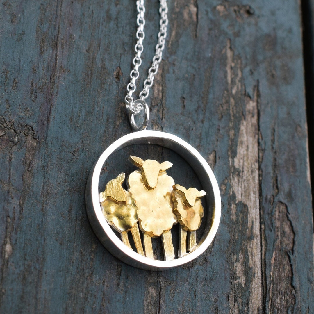 Gold & Silver Sheep Necklace, Farm Animal Jewellery, Flock of Sheep ...