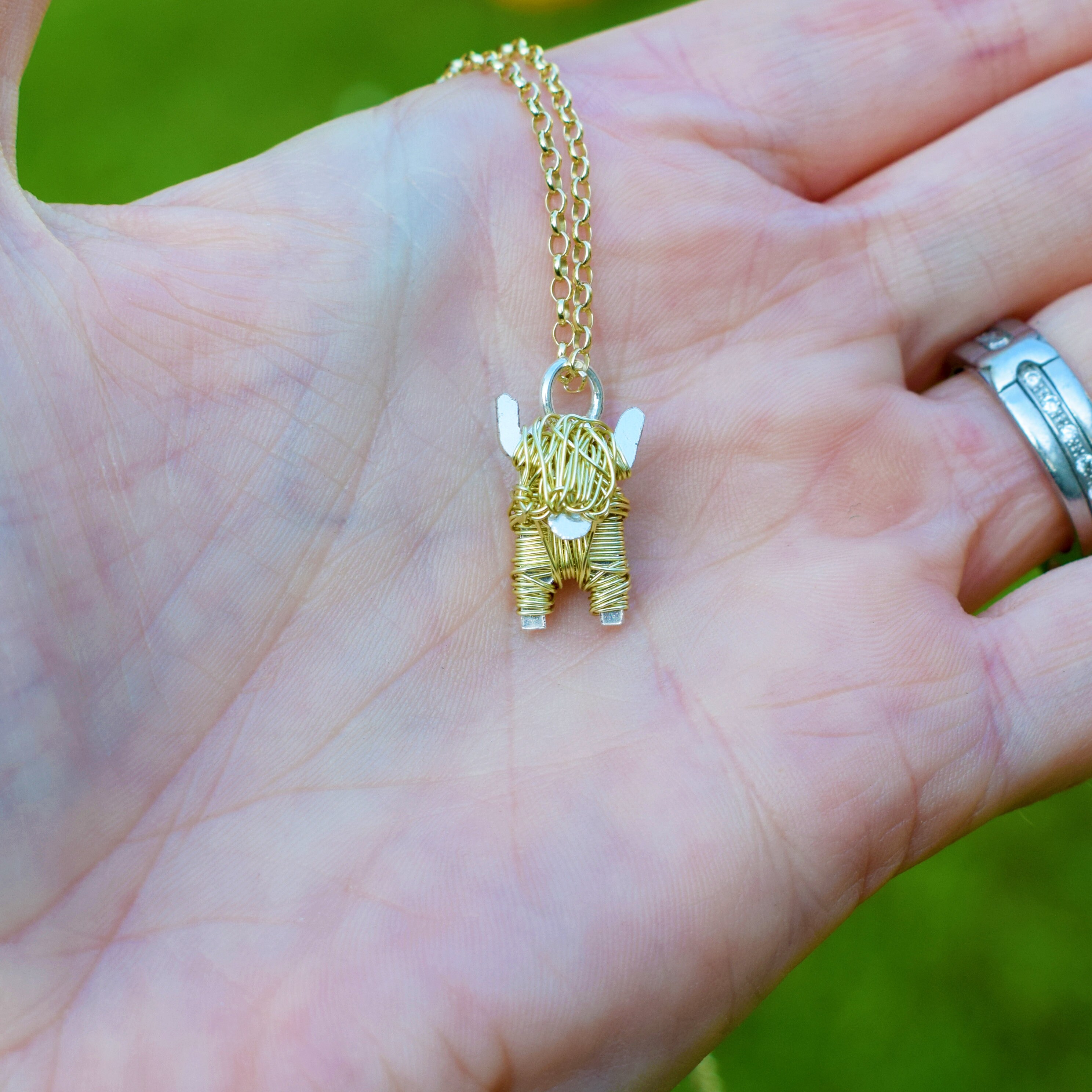 Gold Highland Cow Necklace: Handmade Sterling Silver Scottish Cattle ...