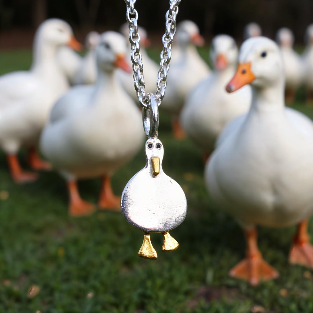 Handmade Silver Duck Necklace: Gold Accents, Bird Pendant - Etsy