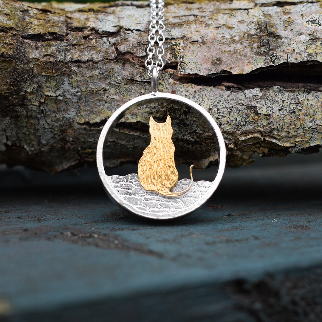 Gold & Silver Cat Necklace, Gold Cat Jewellery, Gold Cat Pendant, Gift ...