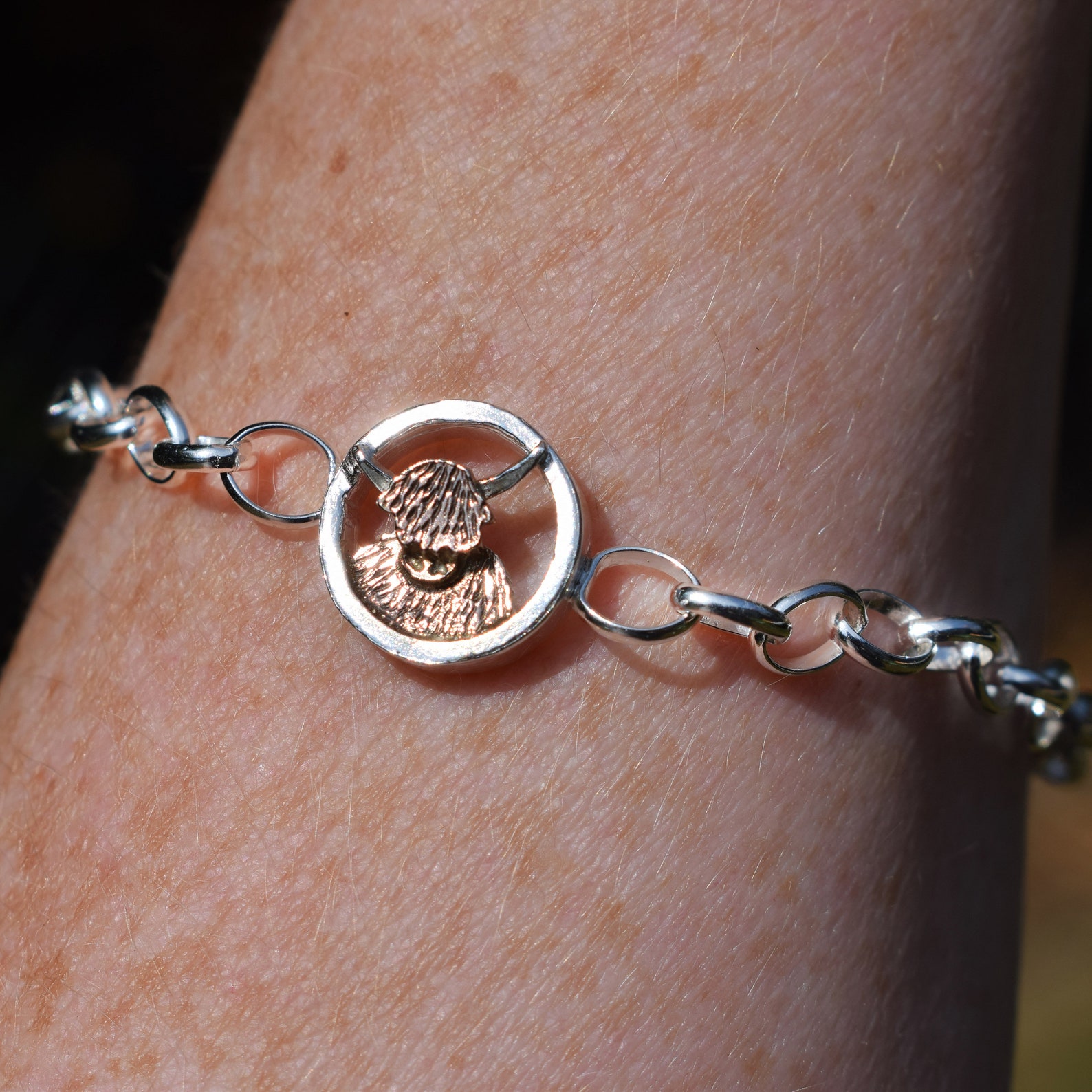 Rose Gold Highland Cow Bracelet, Silver & Rose Gold Highland Cow ...