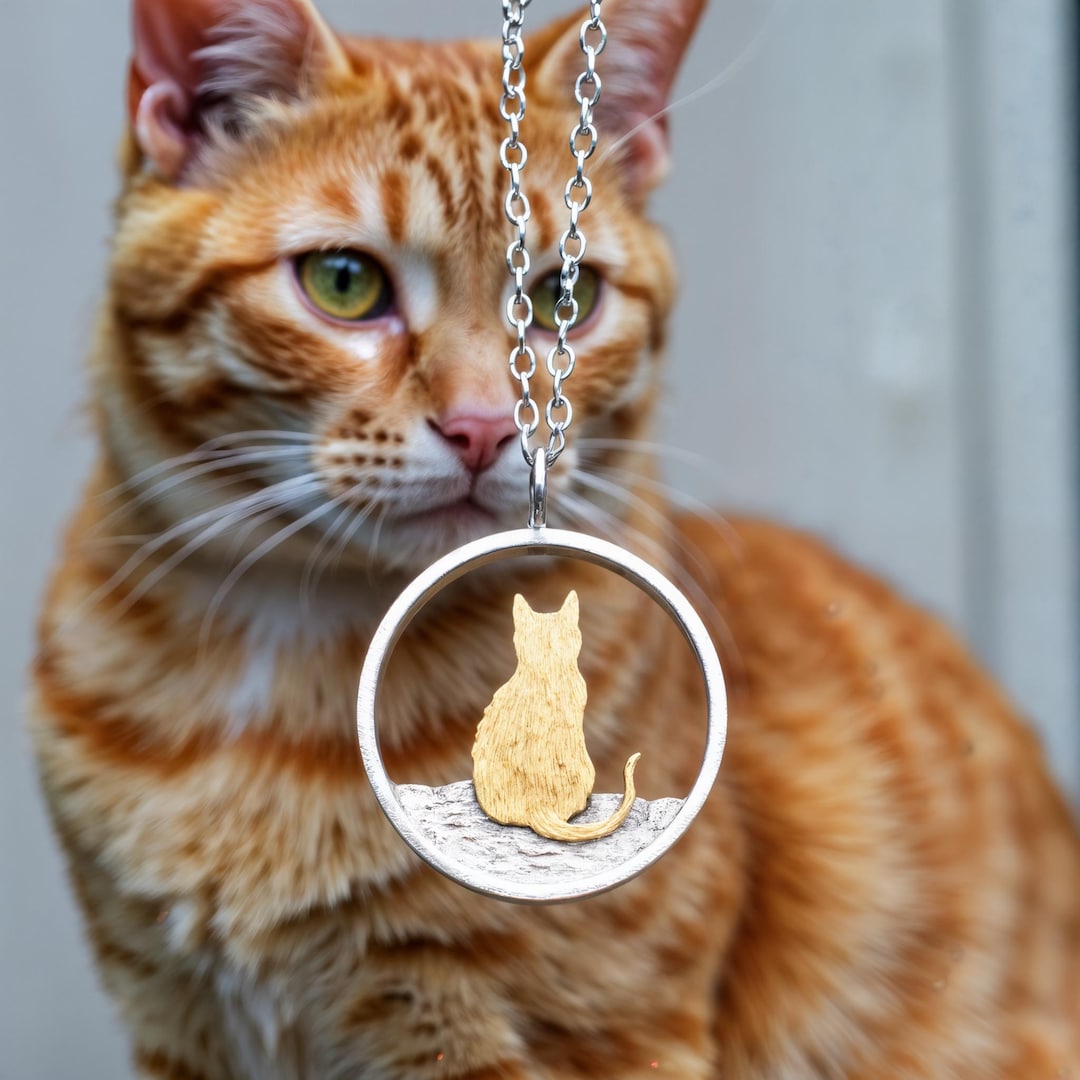 Gold & Silver Cat Necklace, Gold Cat Jewellery, Gold Cat Pendant, Gift ...